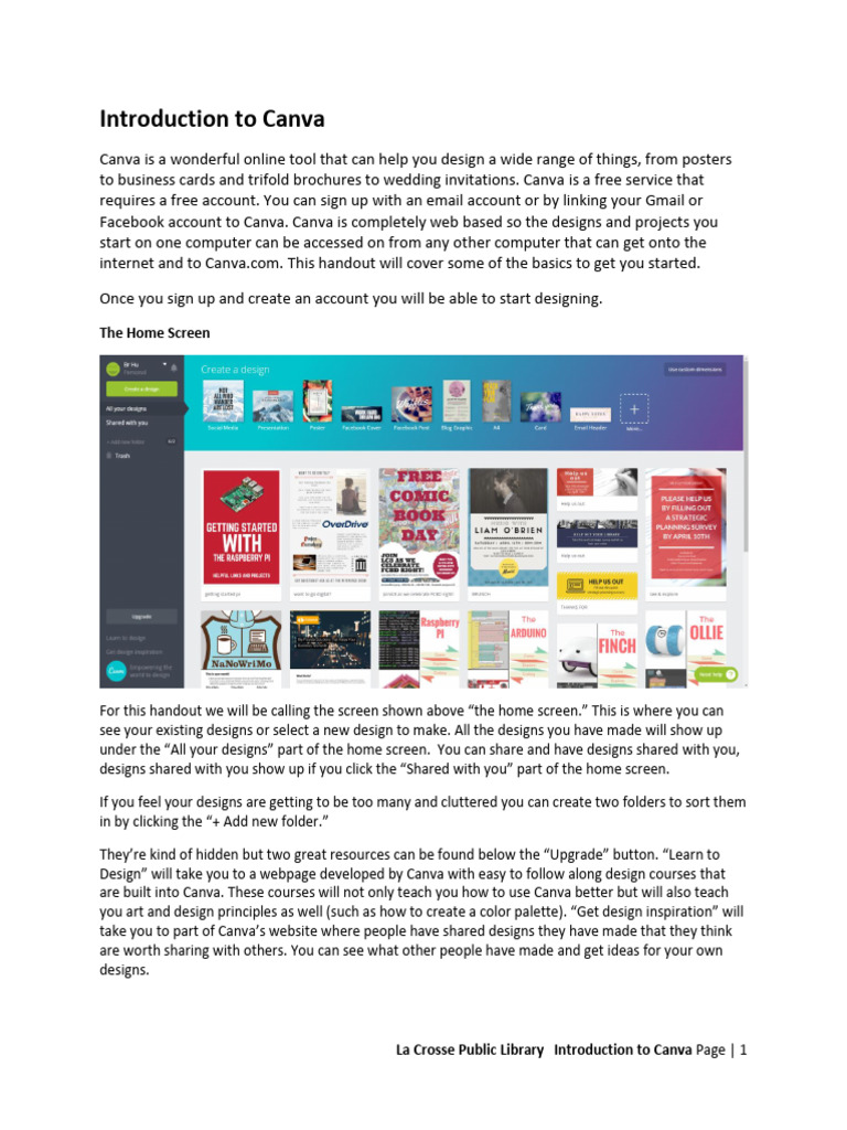Class Handout Introduction To Canva | PDF | Computing | Software