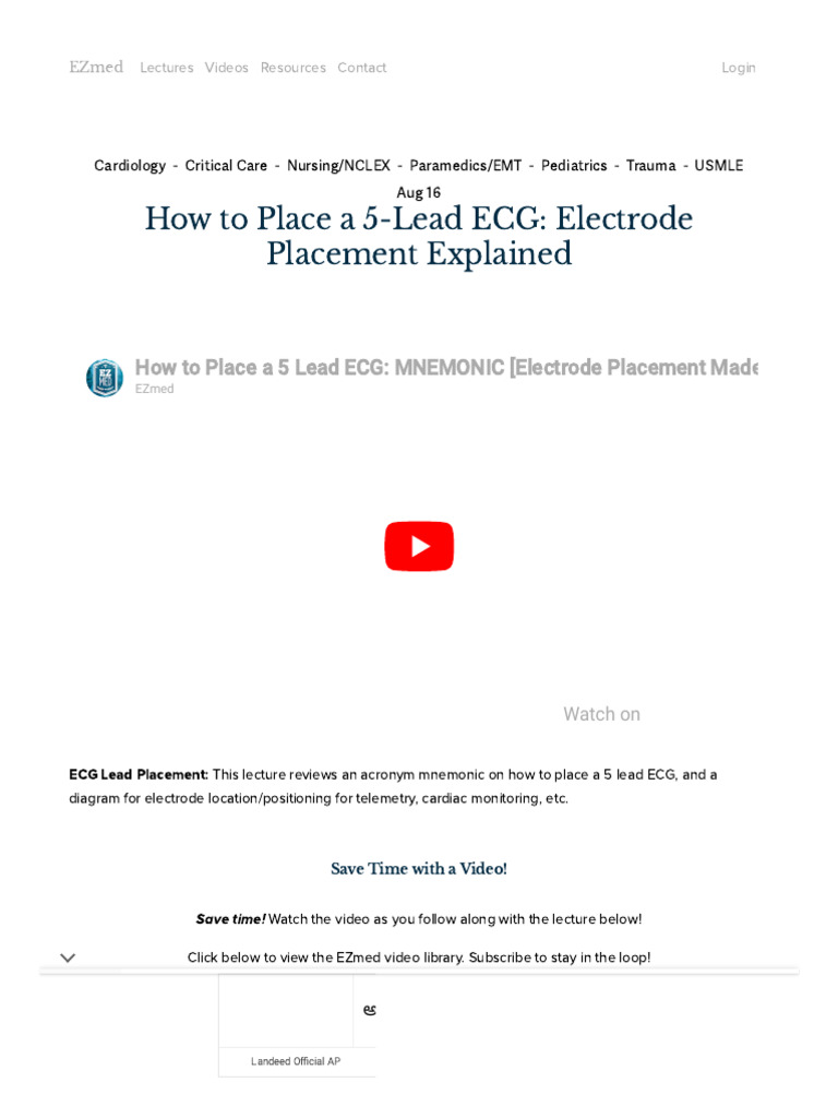 How To Place A 5 Lead ECG - Acronym, Mnemonic, Diagram For Electrode ...