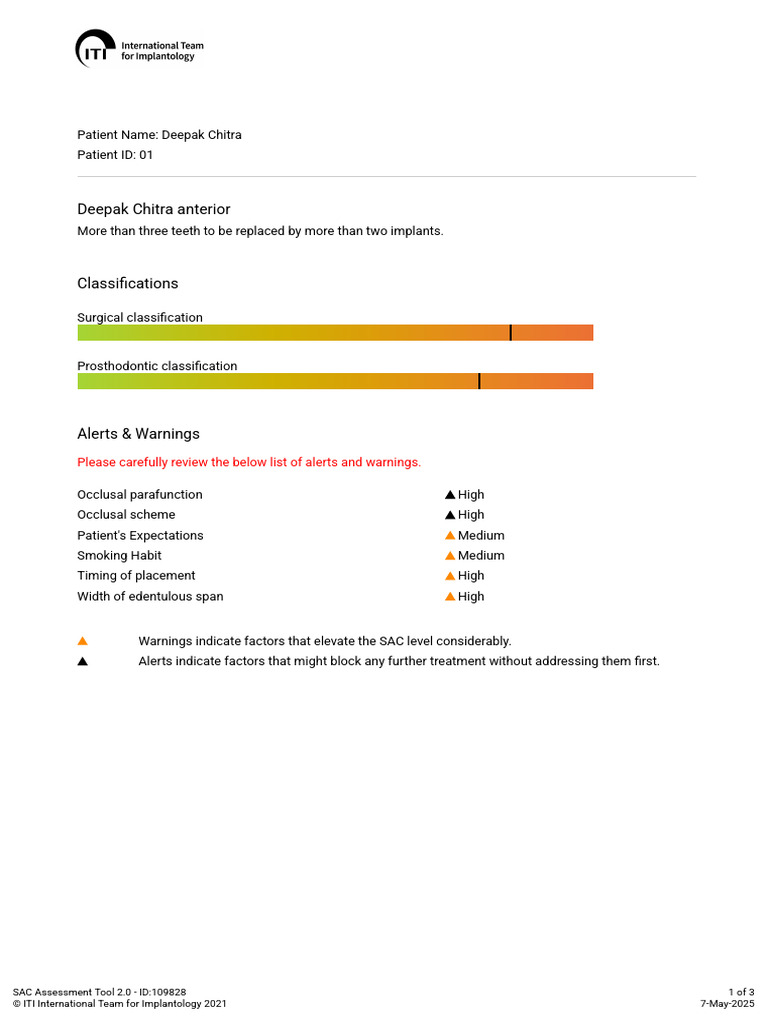 SAC Assessment v2 2025 05 07 | PDF | Dental Implant | Dentistry Branches