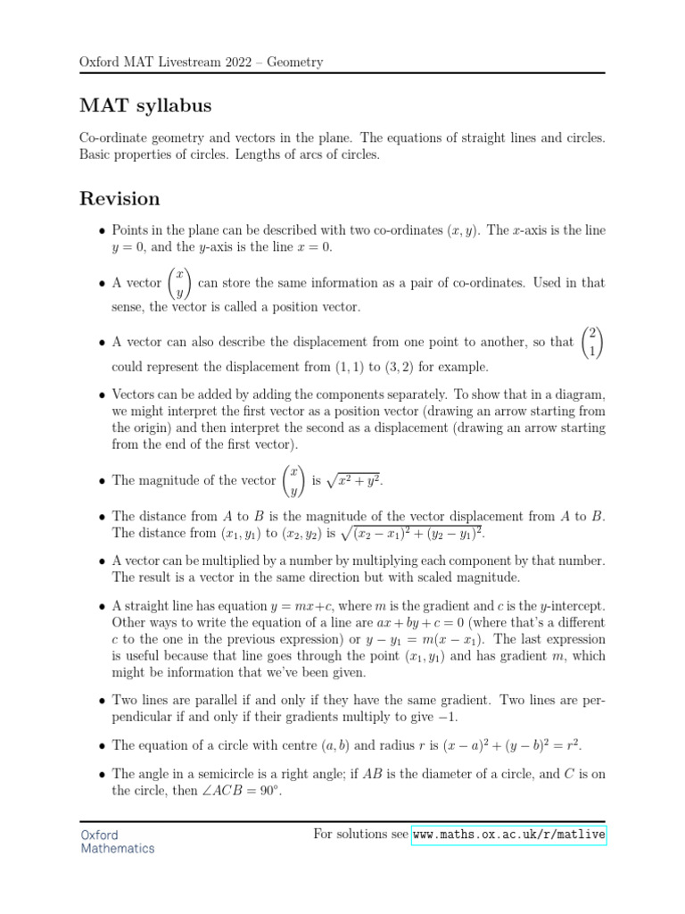 MAT Preparation (Geometry) | PDF | Circle | Euclidean Vector
