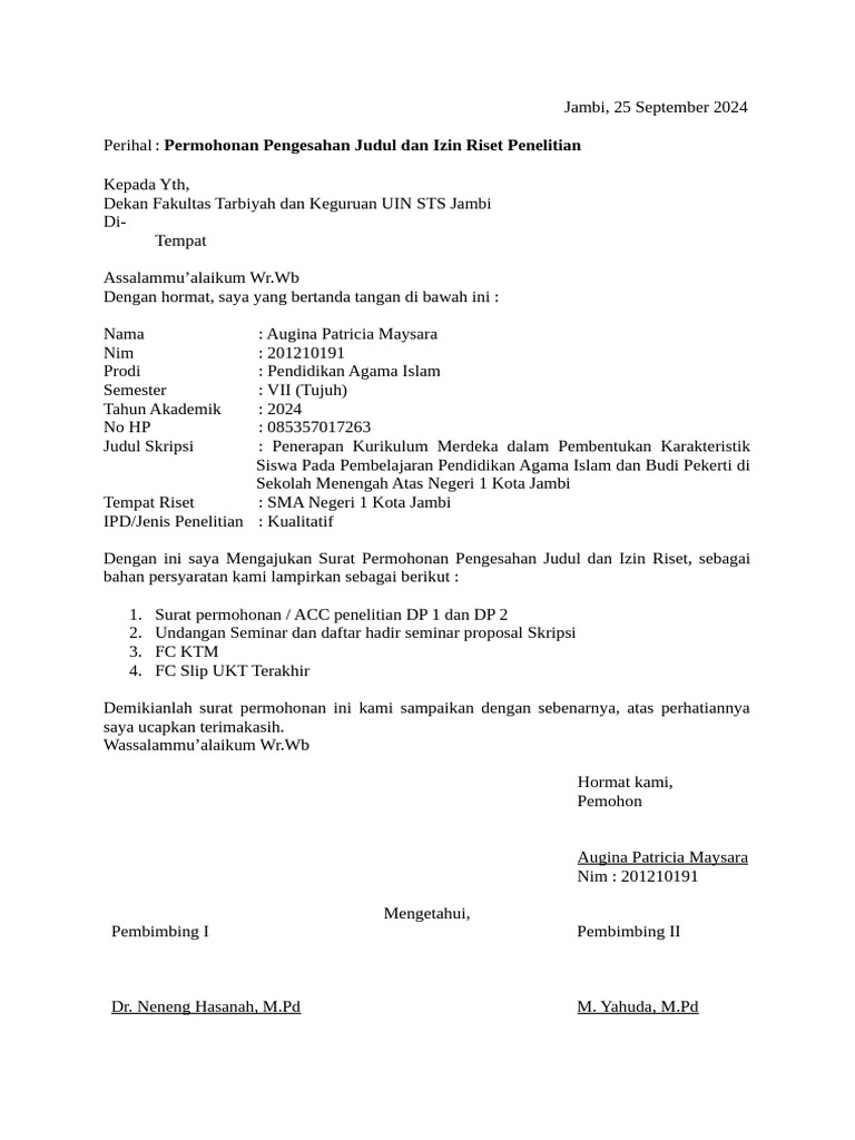 Surat Izin Riset DP 1 DP 2 | PDF