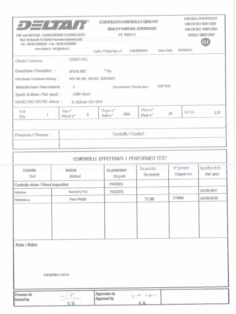 2 & 6 600# Ball Valve MTC Details | PDF