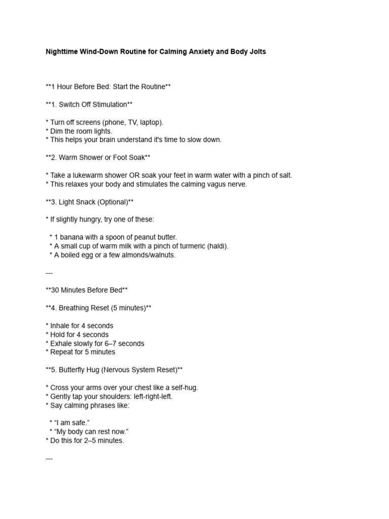 Nighttime Wind-Down Routine For Calming Anxiety and Body Jolts | PDF