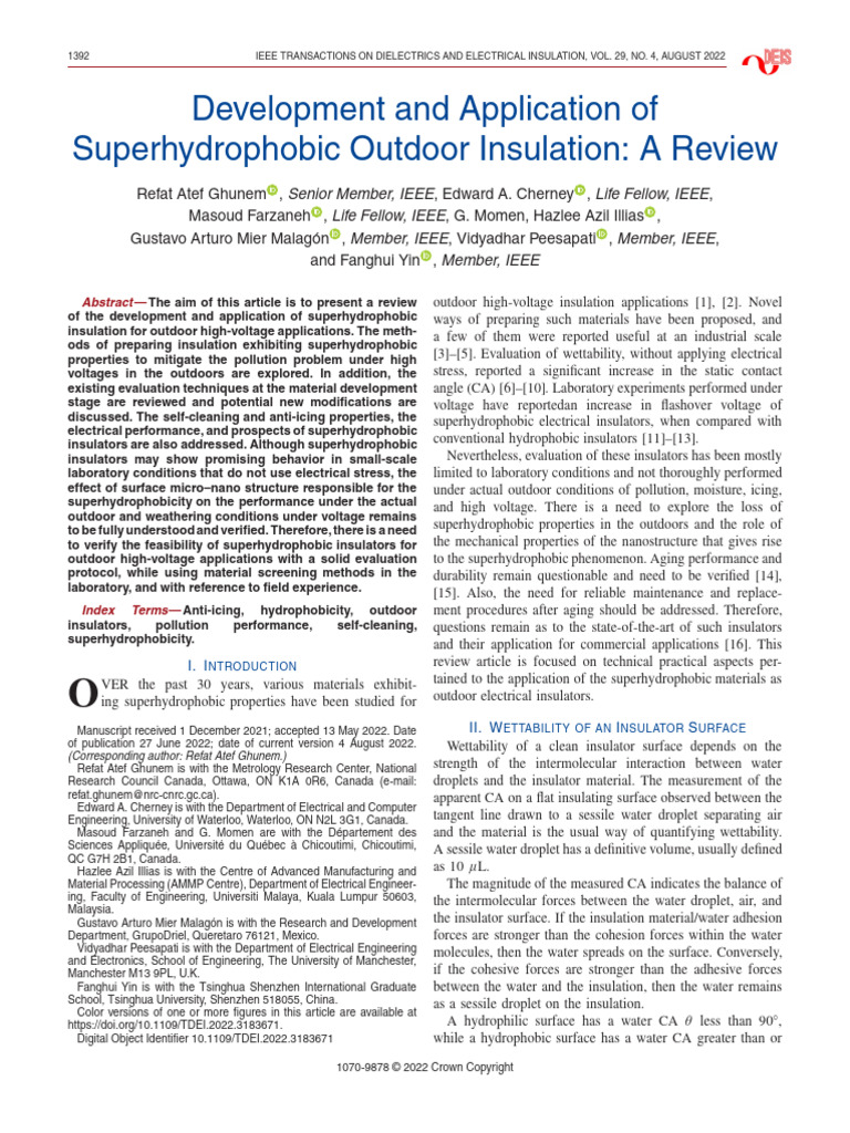 Development and Application of Superhydrophobic Outdoor Insulation A Review | PDF | Hydrophobe ...