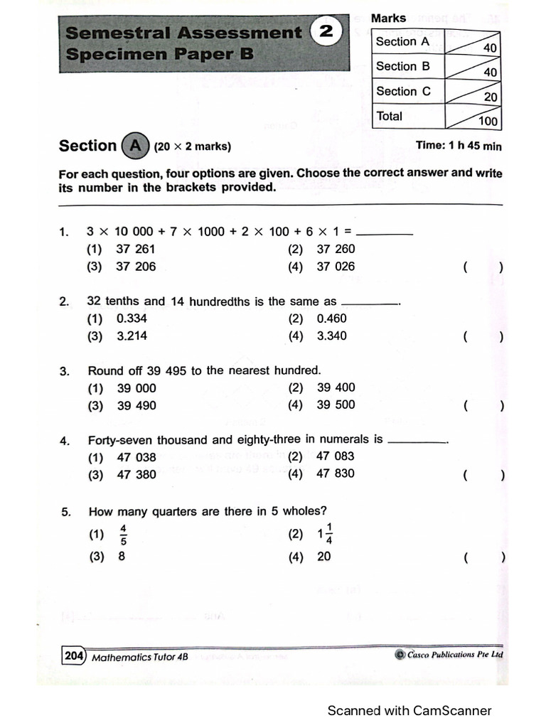 Semestral Assessment - 2 Specimen Paper B | PDF