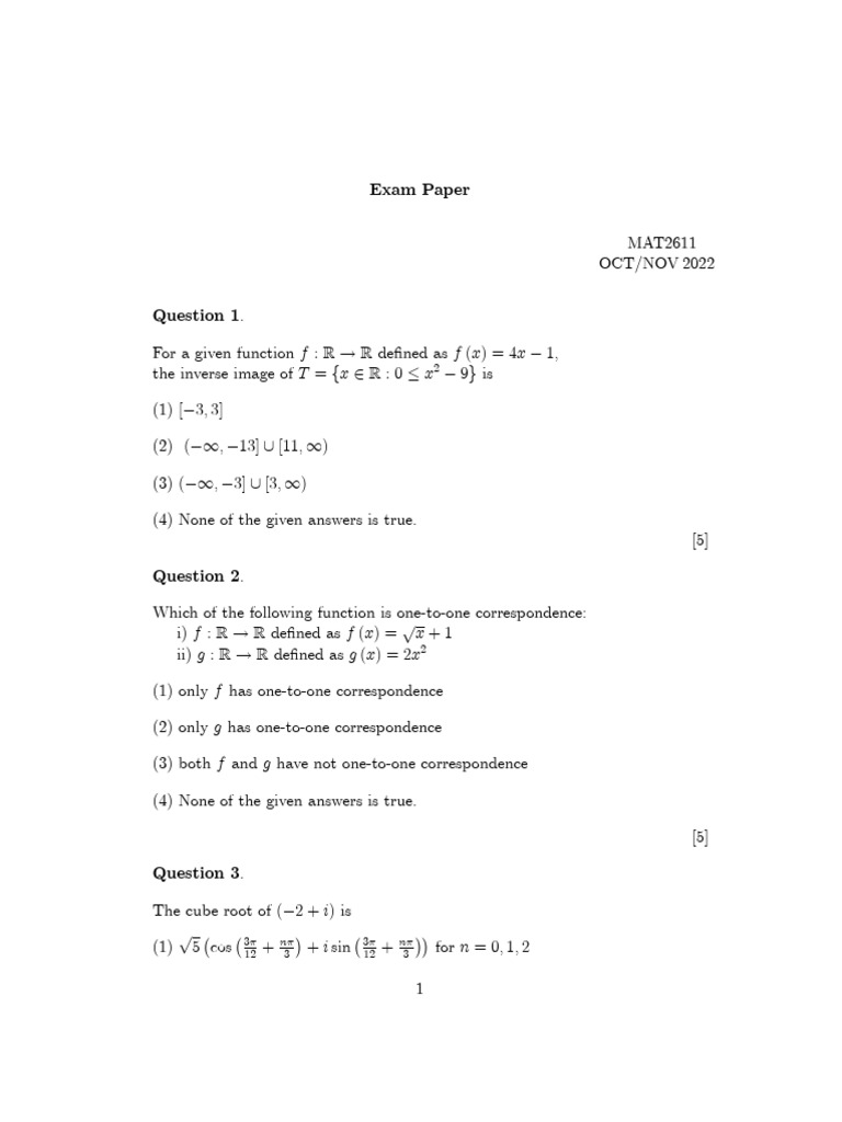MAT2611 Exam Paper: Oct/Nov 2022 | PDF | Mathematics | Mathematical ...
