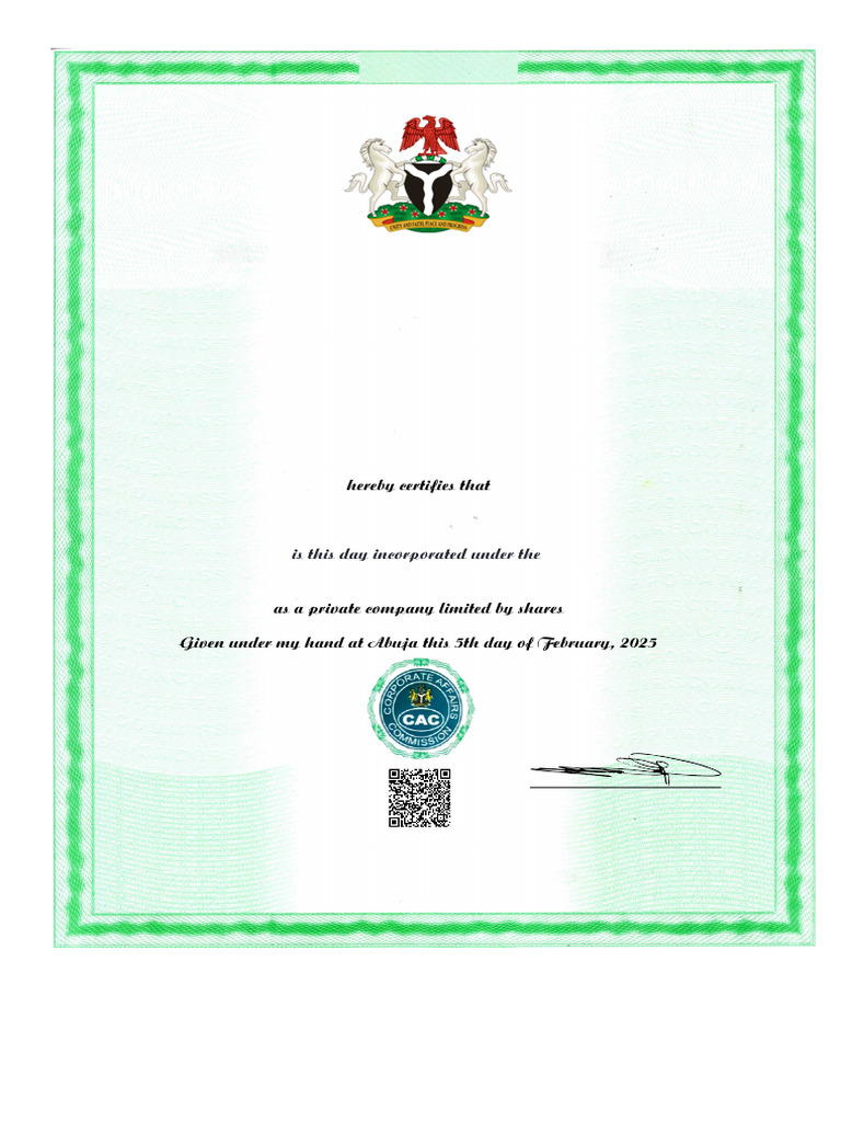 Certificate - Juliee De-Bongo Company LTD | PDF