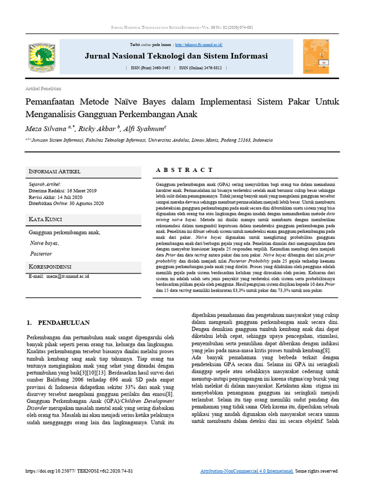 Silvana Et Al 2020 Pemanfaatan Metode Naïve Bayes Dalam Implementasi | PDF