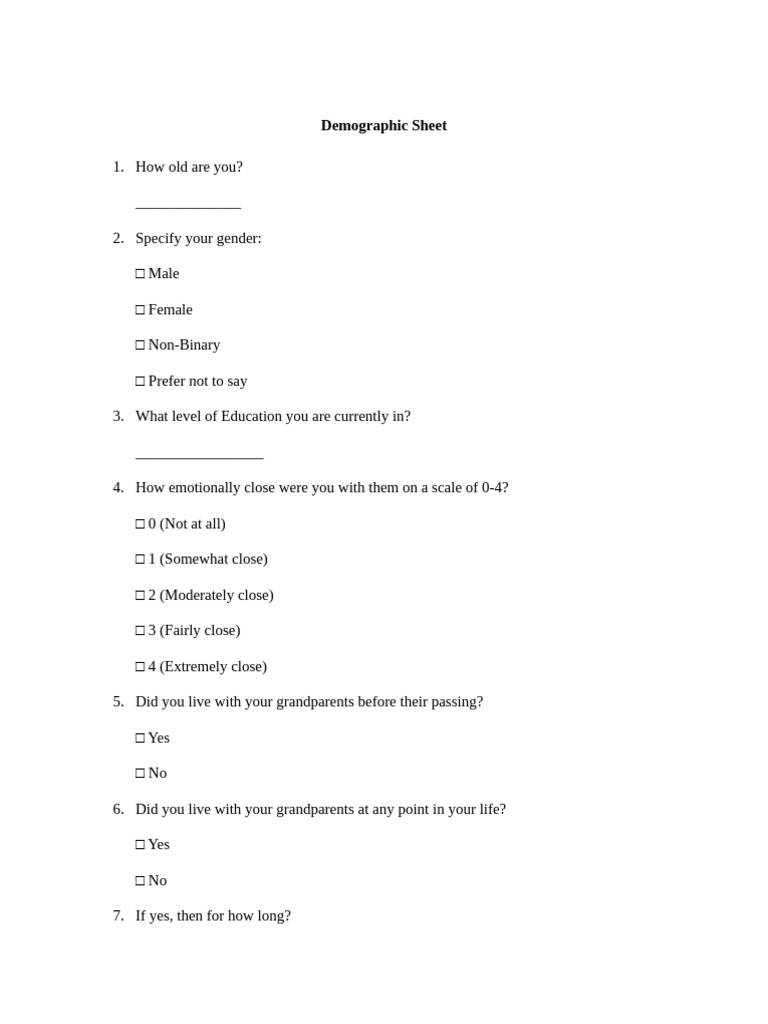Demographic Sheet | PDF