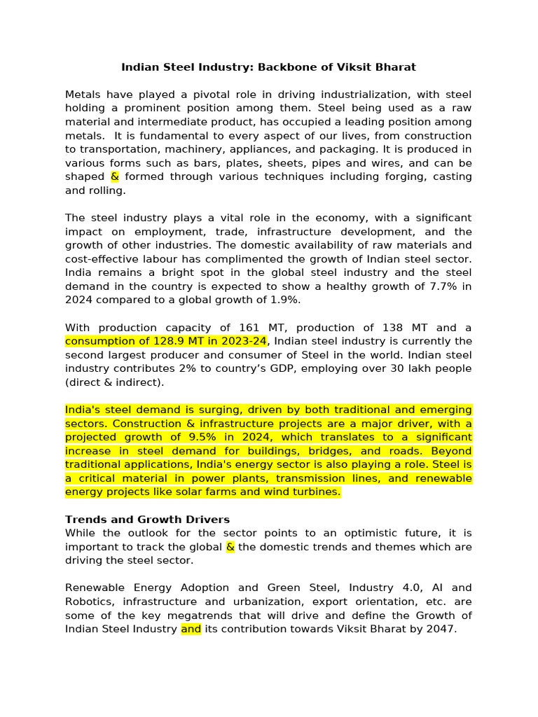 Article by SAIL Chairman | PDF | Infrastructure | Steel