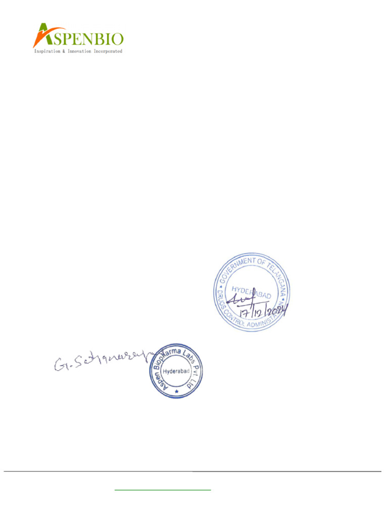 GMP Certificate Application for Aspen Biopharma | PDF