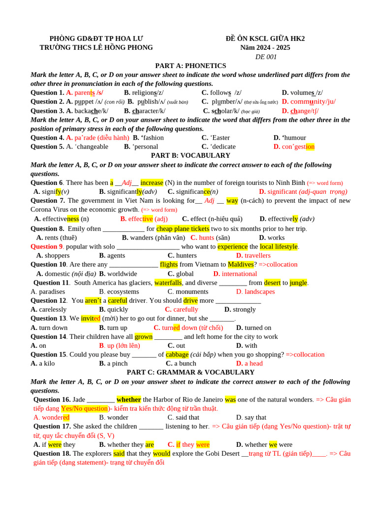 ĐỀ ÔN GIỮA HK 2 L9-SỐ 1-ĐÁP ÁN | PDF | Edinburgh | Tourism