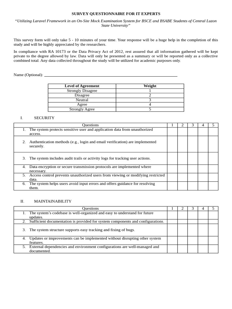 Survey Questionnaire For It Expertsscholarship System | PDF | System ...