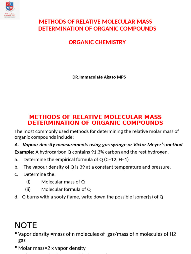 Methods of Relative Molecular Mass Determination of Organic | PDF | Molecules | Mole (Unit)