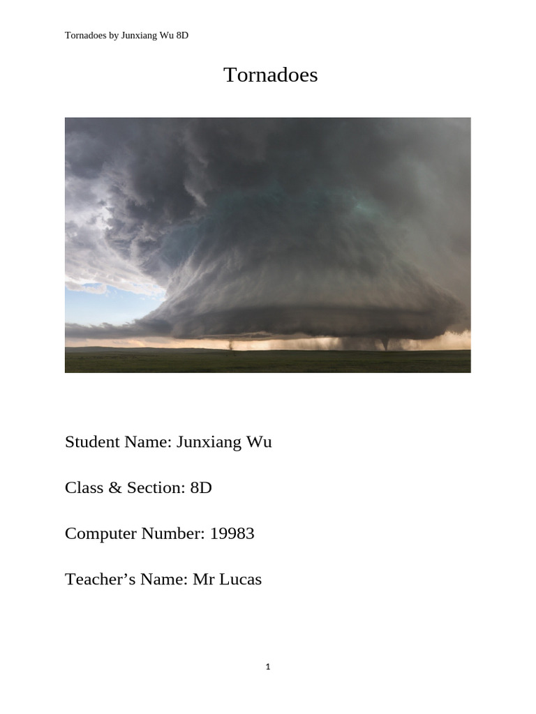 Grade 8 T3 Reaserch Report (Tornadoes) | PDF | Tornadoes | Thunderstorm