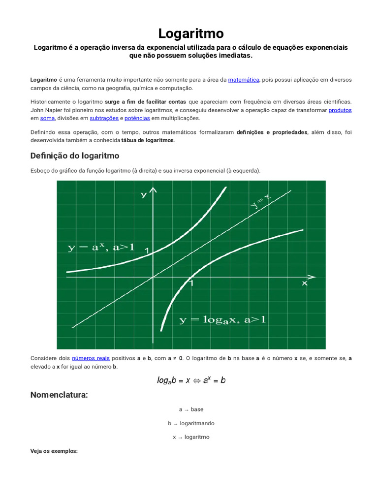 Logaritmo - o Que É, Como Calcular, Exercícios - Brasil Escola | PDF ...