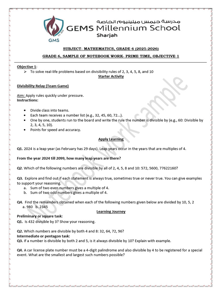 Sample of Notebook Work - Prime Time Objective 1 - 2025-26 002 | PDF ...