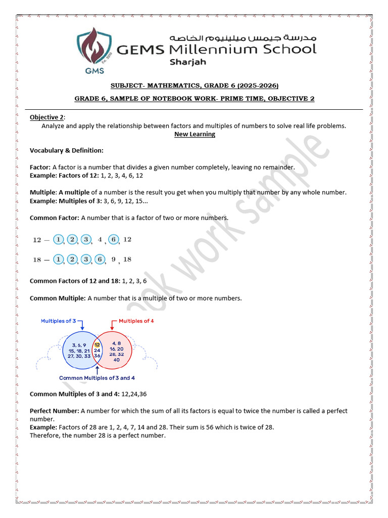 Sample of Notebook Work - Prime Time Objective 2 - 2025-26 | PDF ...