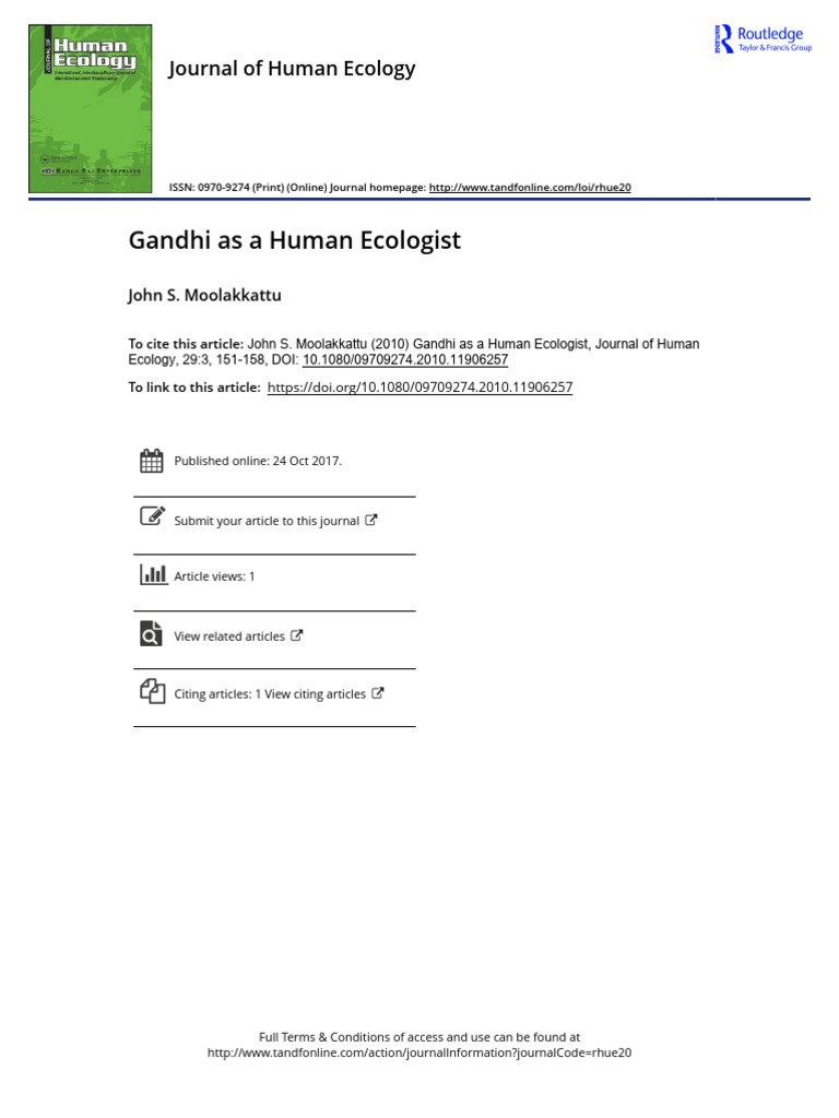Gandhi As A Human Ecologist | PDF | Ecology | Mahatma Gandhi