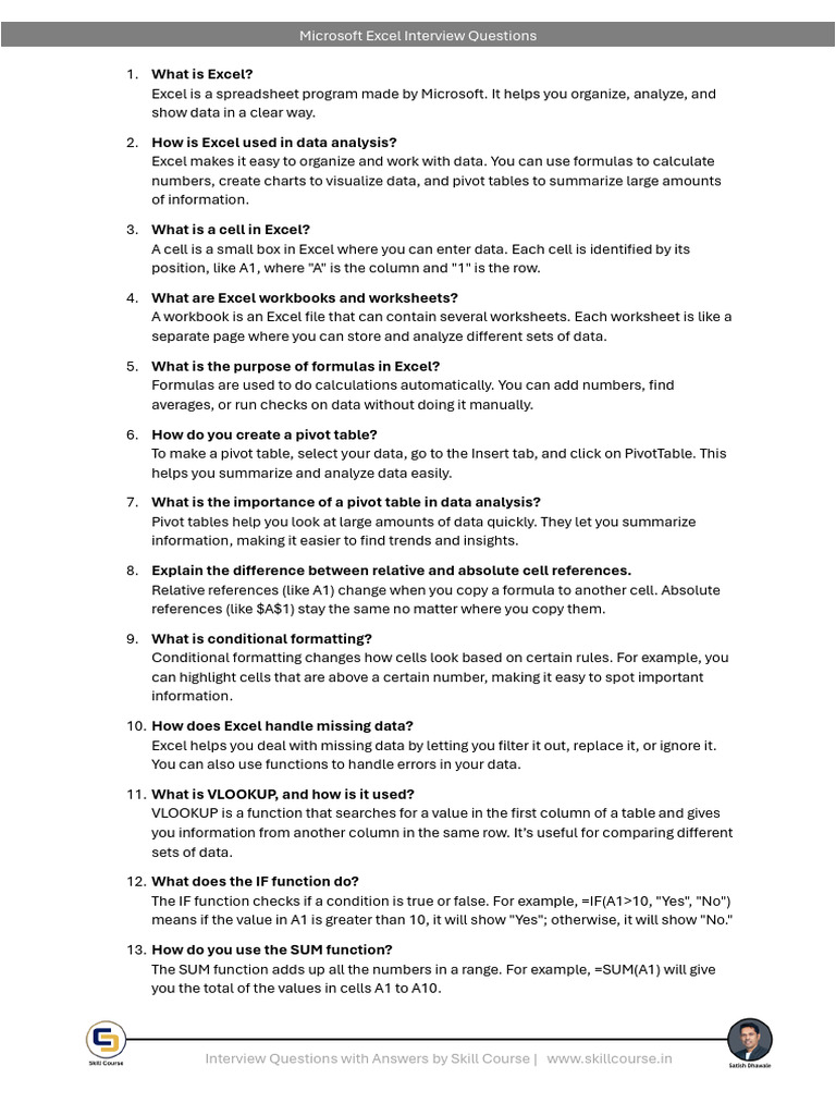50 Excel Interview Questions and Answers | PDF | Microsoft Excel | Computer Science
