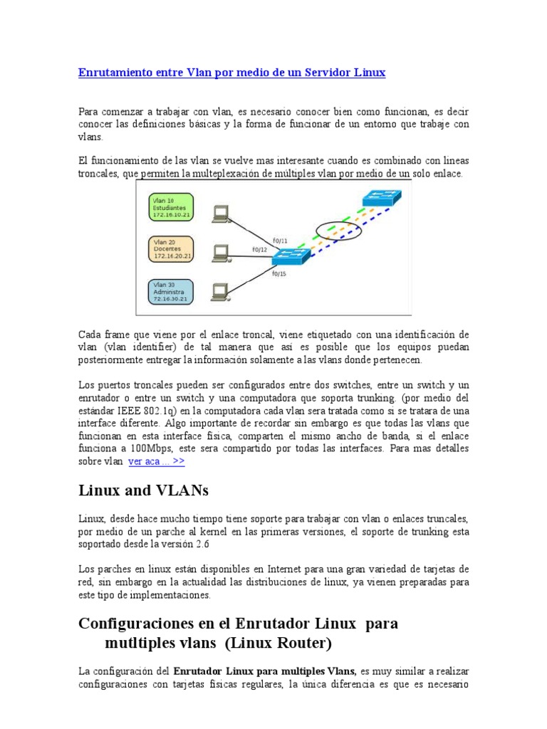 Configuring VLAN Routing on a Linux Server to Enable Communication Between VLANs | PDF | Red de ...