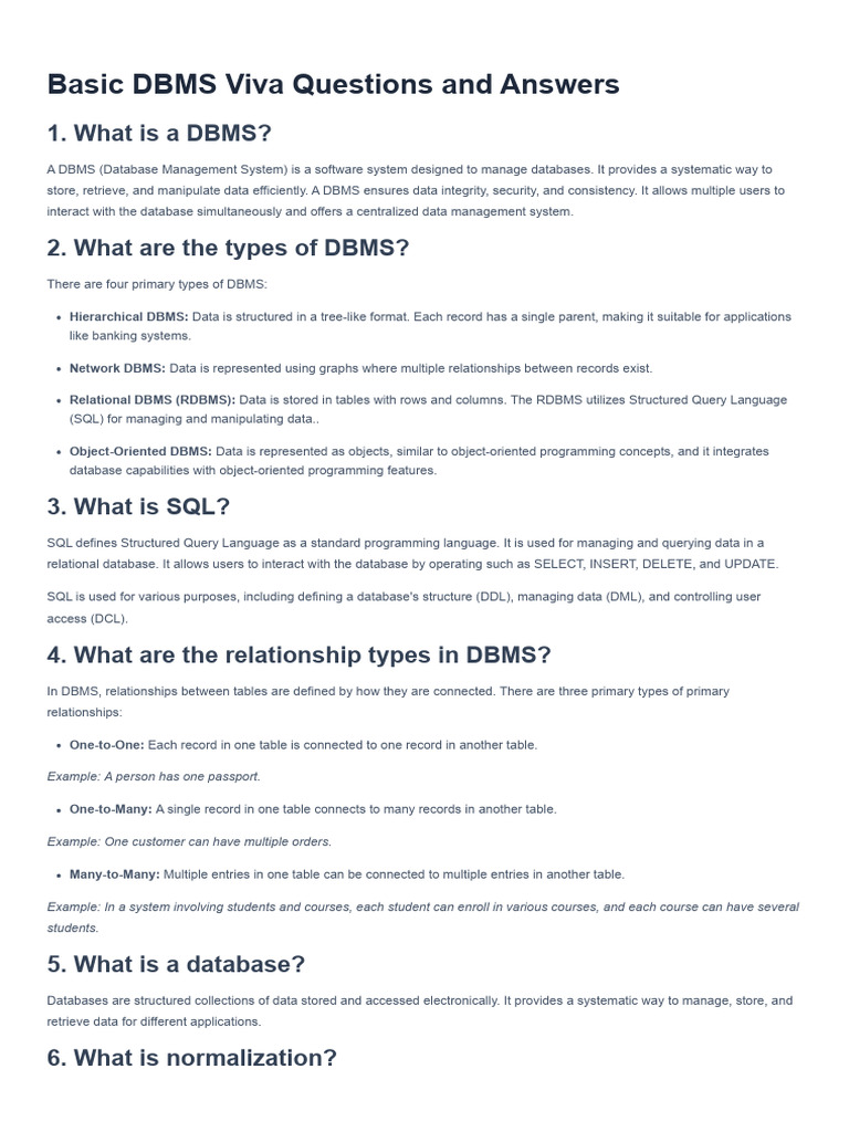 Top 50 DBMS Viva Questions and Answers For 2025 | PDF | Databases ...