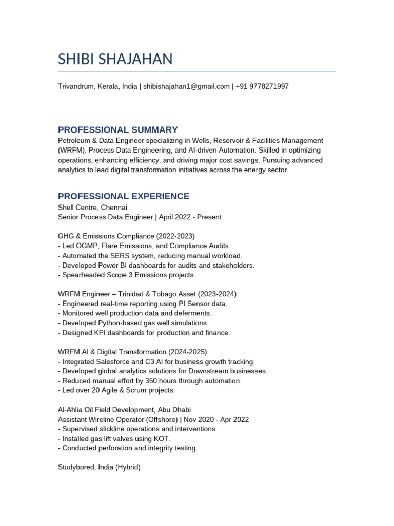 Shibi Shajahan Resume 2025 Final-1 | PDF | Automation | Artificial ...