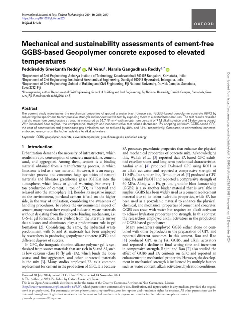 Mechanical and Sustainability Assessments of Cement Free GGBS Based Geopolymer Concrete Exposed ...