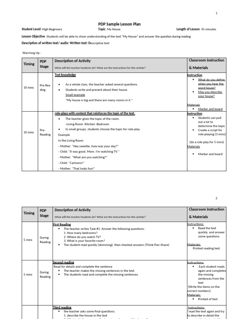 PDP Sample Lesson Plan - Template | PDF | Teachers | Classroom