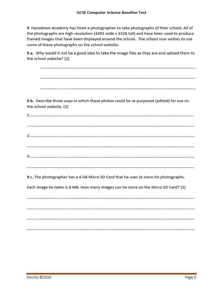 Gcse Computer Science Baseline Test2020-9 | PDF