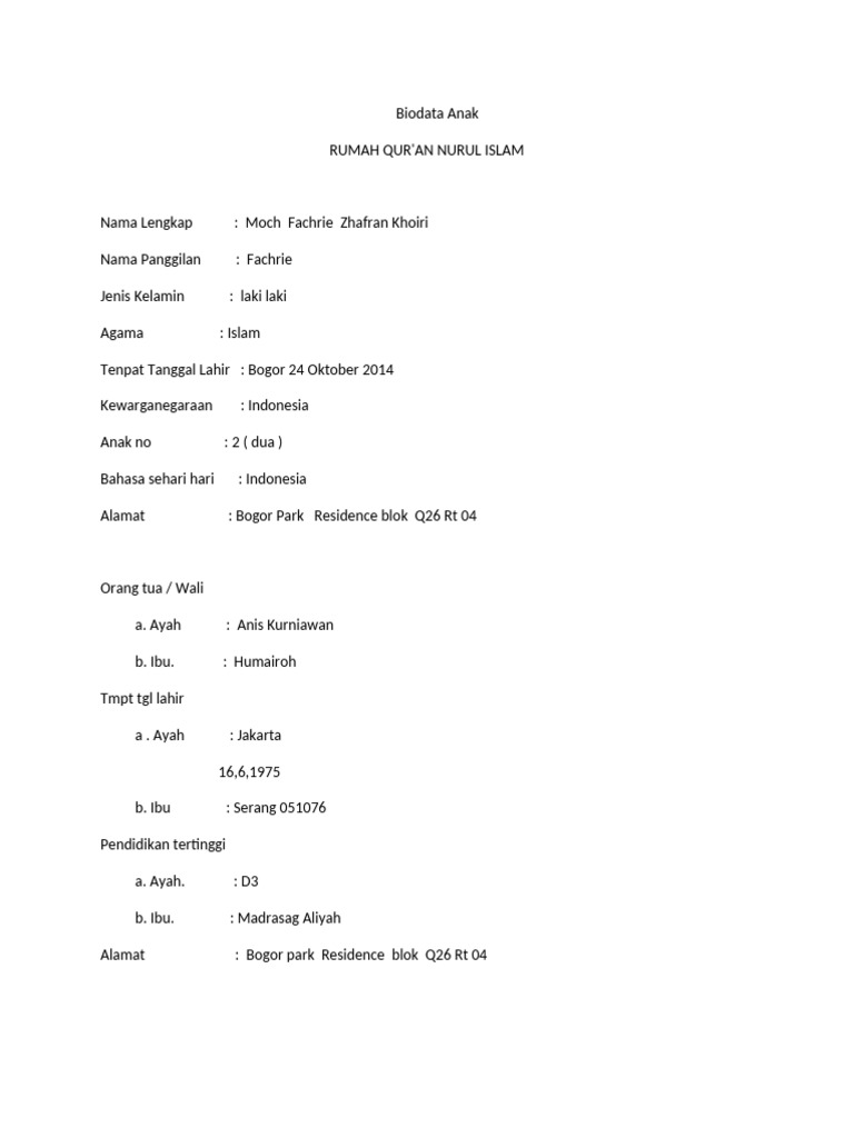 Biodata Fahri | PDF