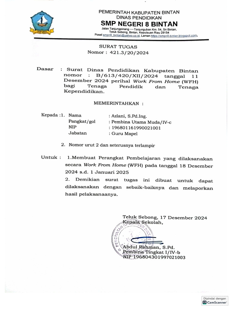 Surat Tugas WFH | PDF