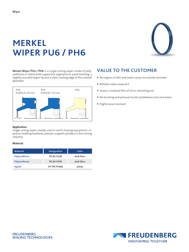 Merkel PU6/PH6 Wiper Specifications | PDF | Mechanical Engineering