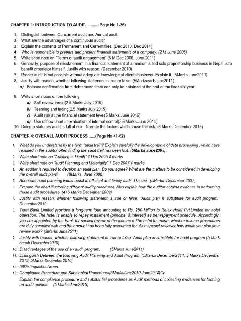 Chapter wise Question Bank audit | PDF | Audit | Internal Control