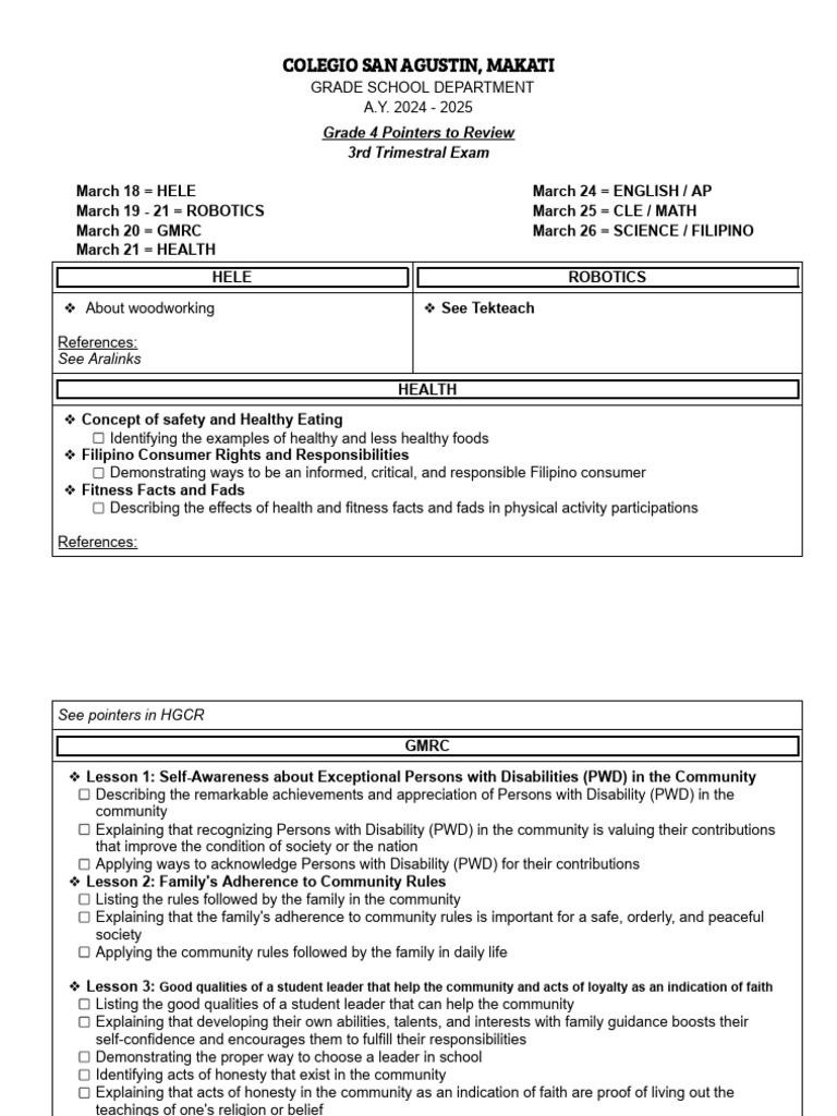 Grade 4 3rd Term Pointers | PDF | Ten Commandments | Citizenship