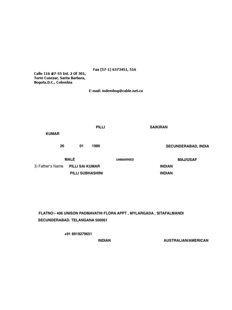 Main - Application Form Person Indian Origin Pio Card Bogota D C | PDF ...