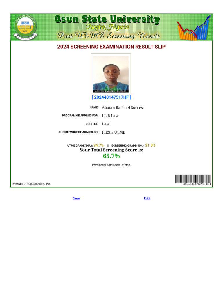 2024 Post Utme Screening Examination Result | PDF