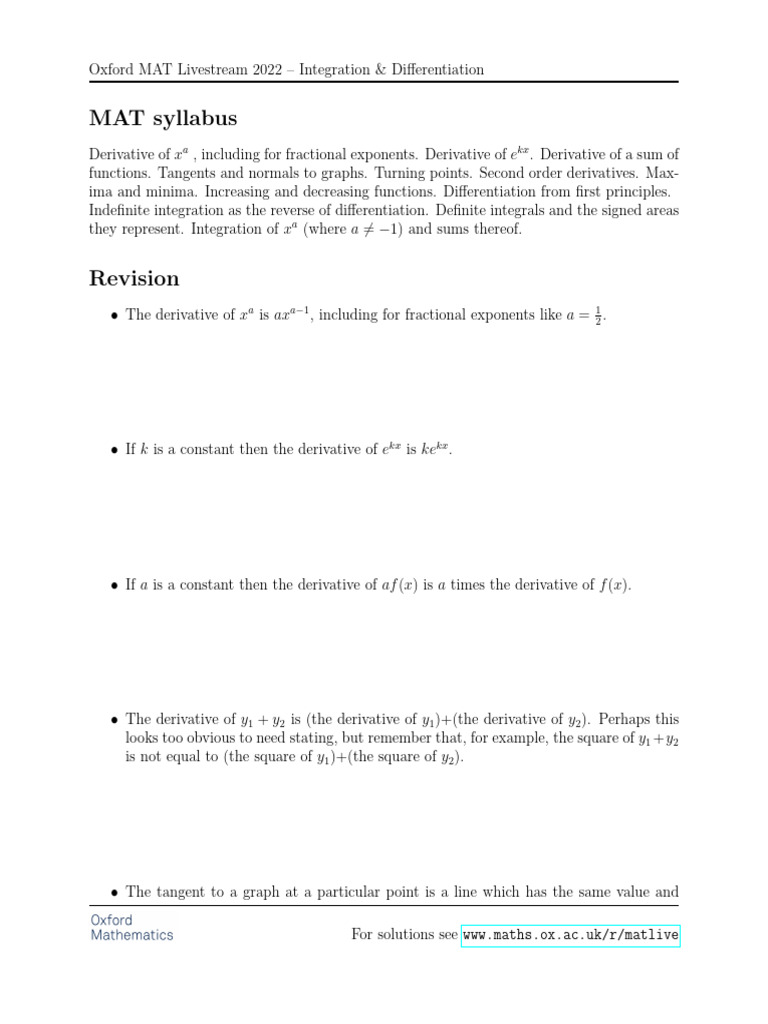 MAT Preparation Integration | PDF | Derivative | Integral