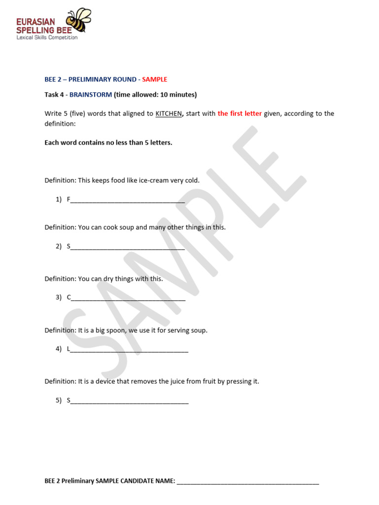BEE 2 Sample BRAINSTORM TASK - PRELIM | PDF