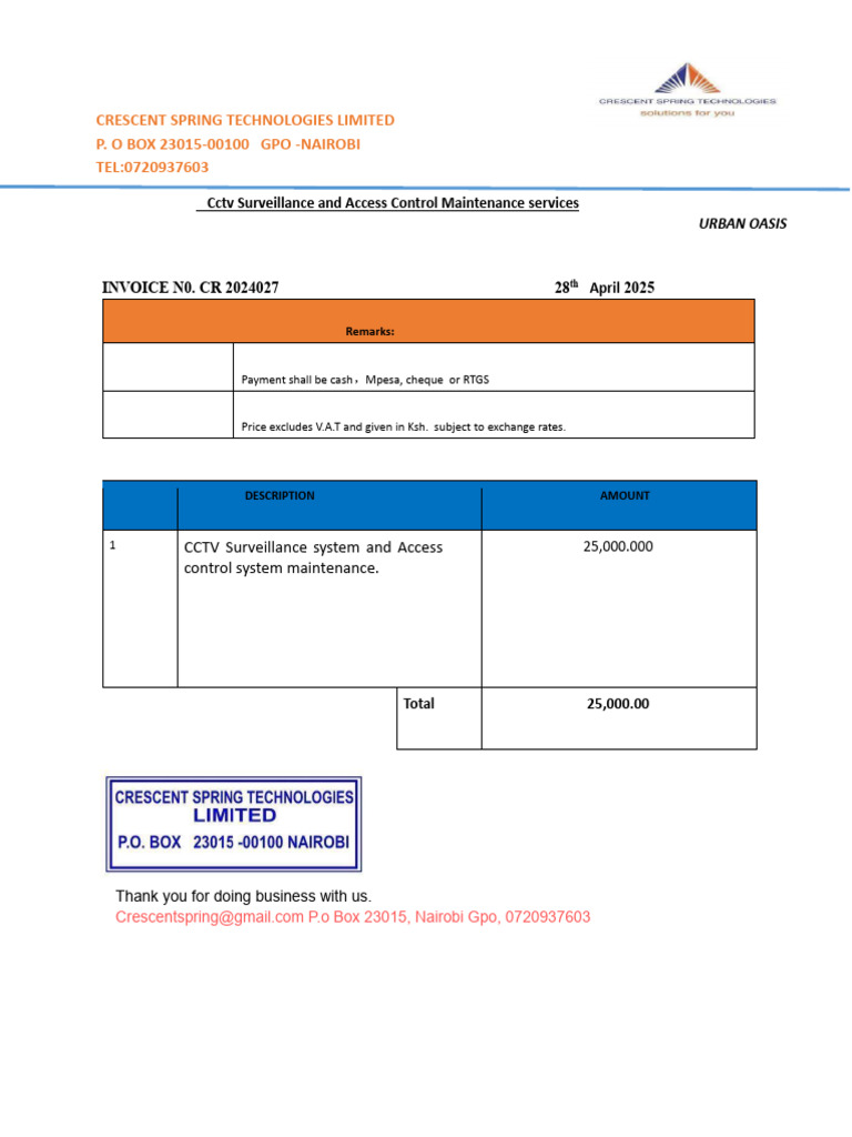 CCTV Maintenance Invoice - Crescent Spring | PDF