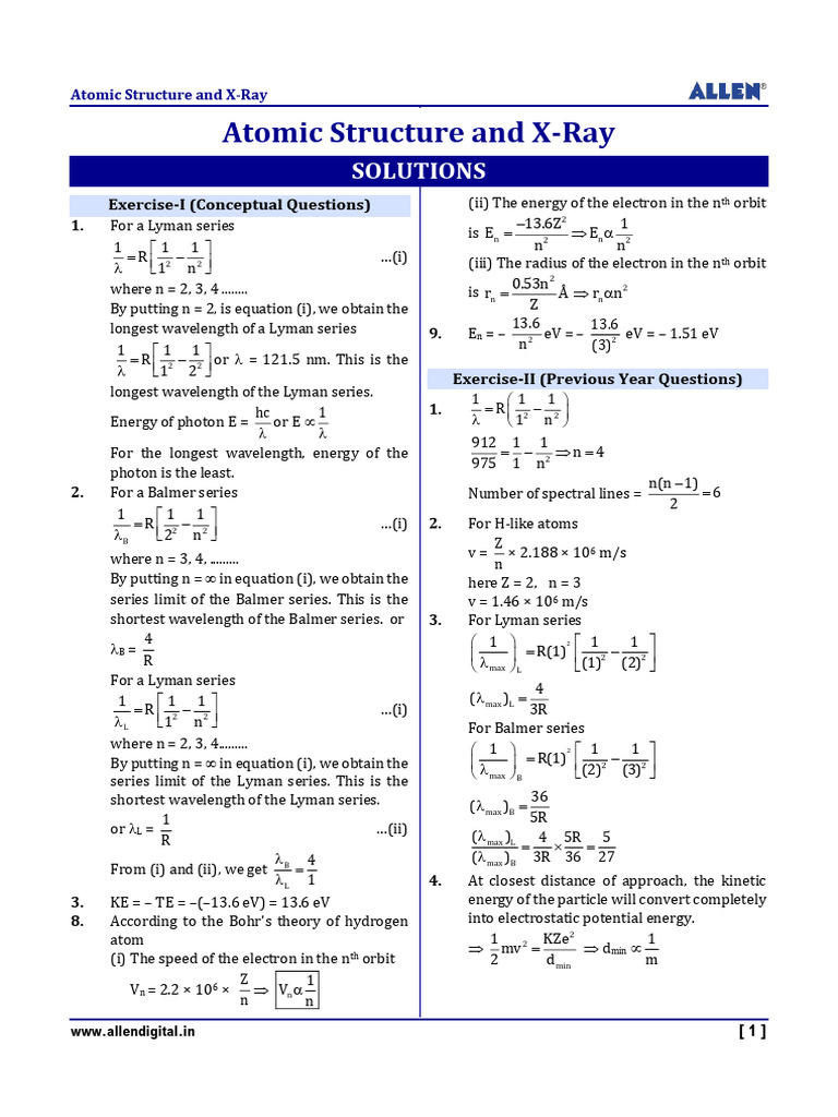 Solutions Exercise I-III - Modern Physics | PDF | Binding Energy | Electronvolt