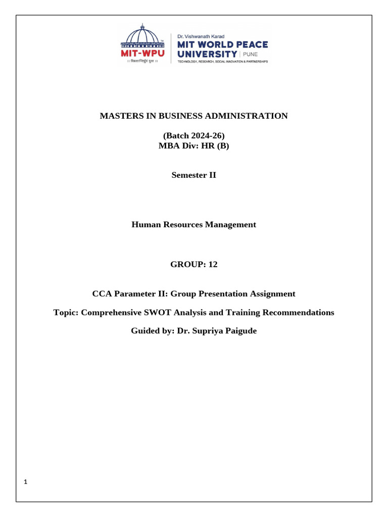 SWOT Analysis & Training for HR MBA Students | PDF | Leadership ...