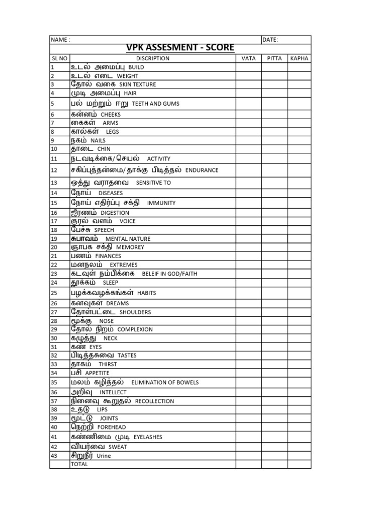 VPK Assesment Score Sheet Final | PDF