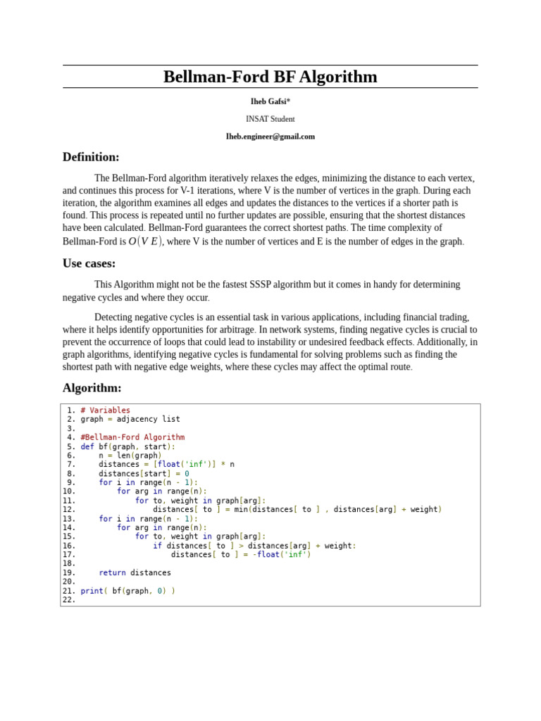 Bellman-Ford Algorithm in Python | PDF | Algorithms And Data Structures ...