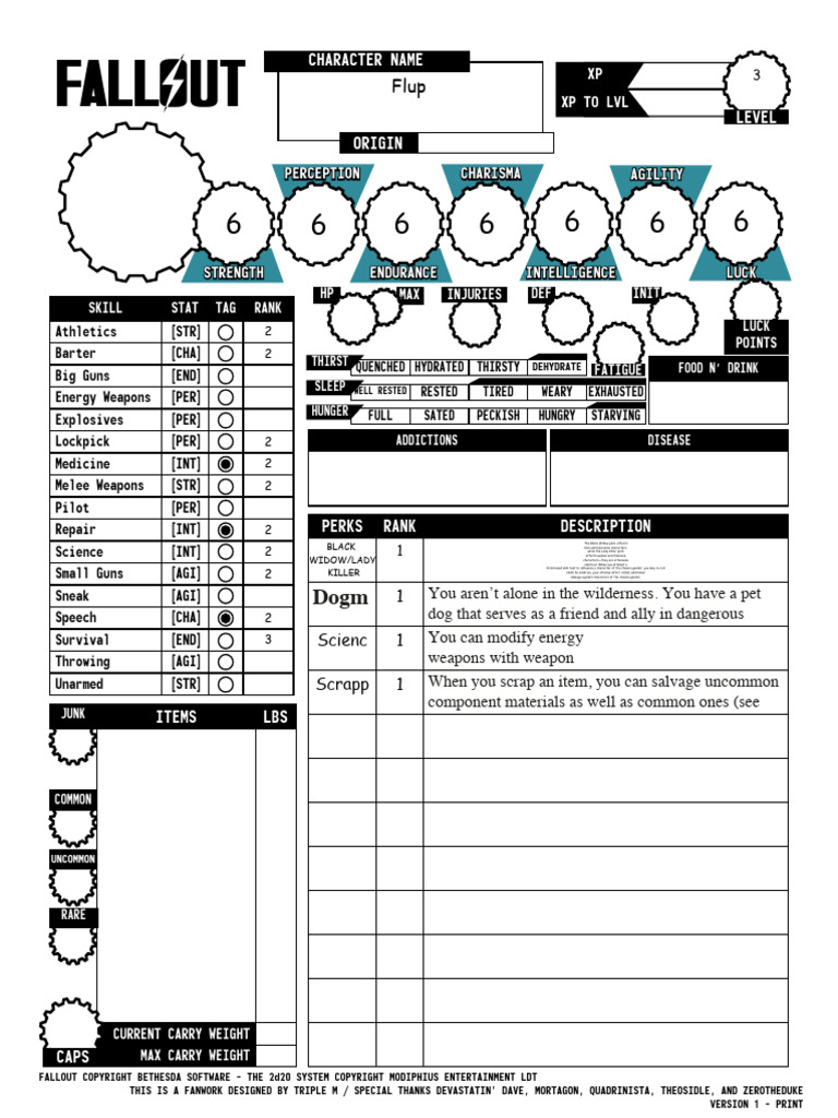 Fallout Character Stats and Inventory Guide | PDF | Role Playing Games ...
