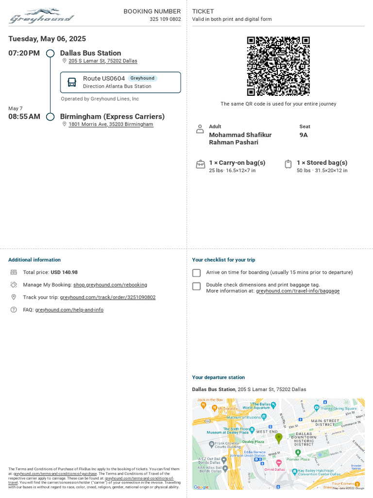 Ticket Dallas TX Birmingham Al 3251090802 | PDF | Bus Transport ...