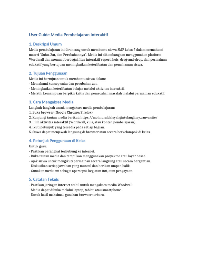 User Guide Media Pembelajaran Interaktif | PDF