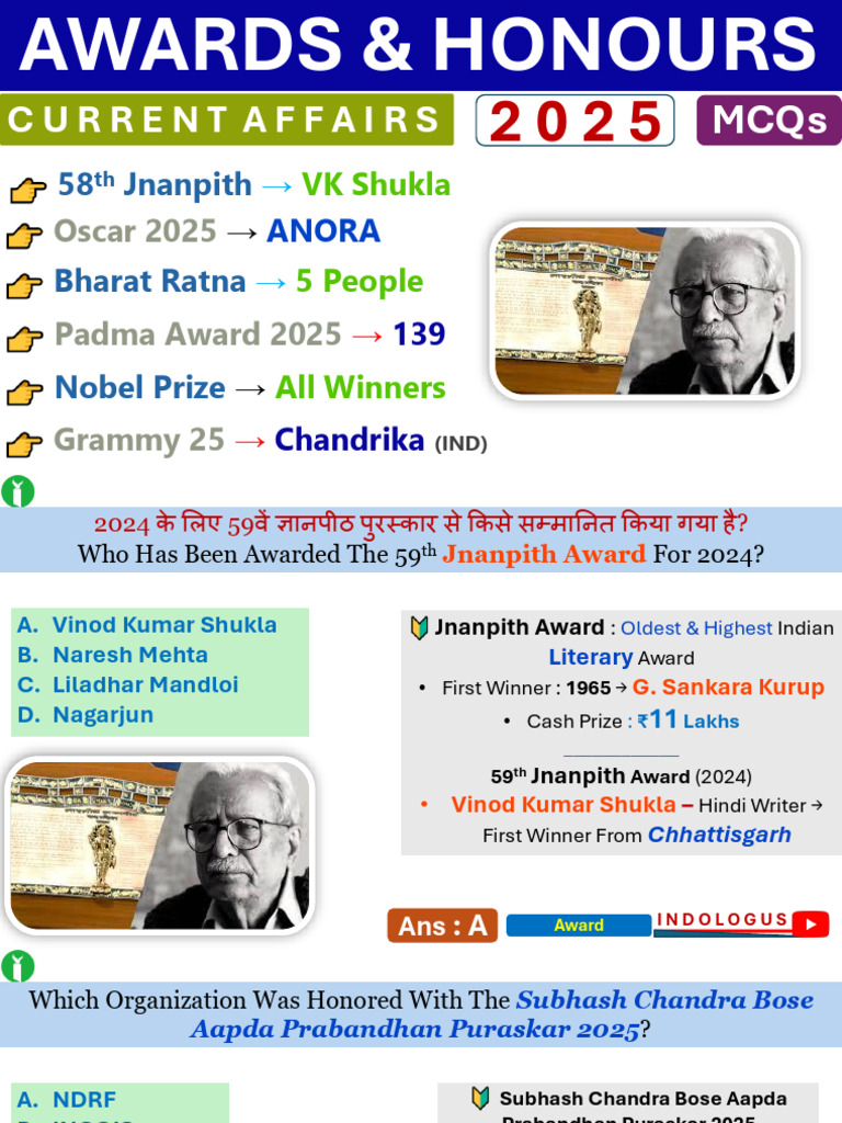 Jnanpith Award Winners 2025 Overview | PDF