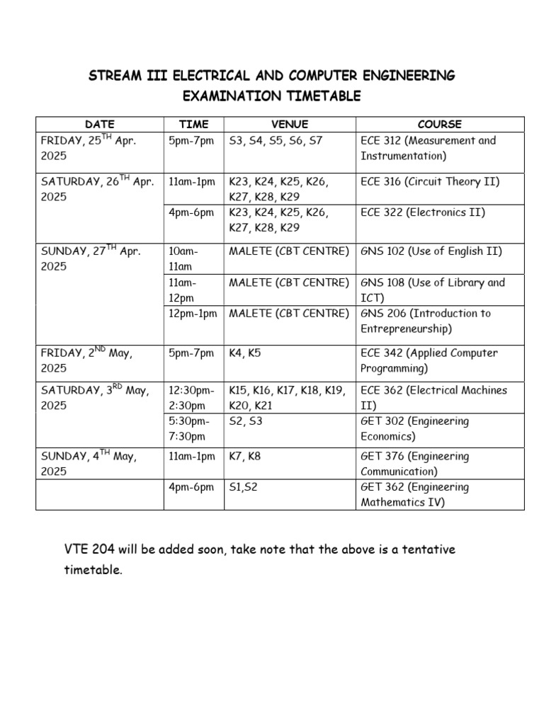 Stream Iii Timetable | PDF