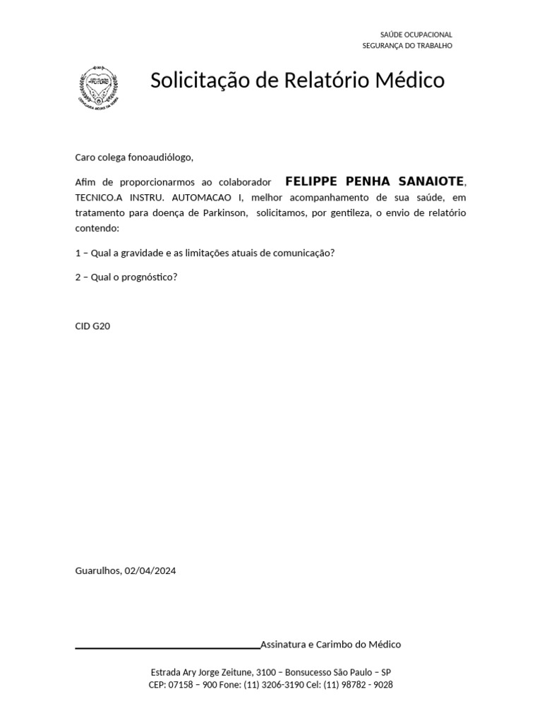 Solicitacao de Relatorio | PDF